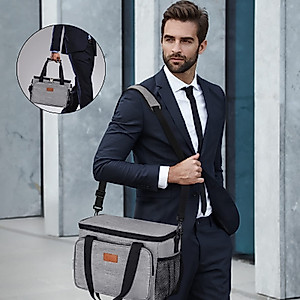 Elyum Lunch Box, Lunch Bag Women/Men Large Insulated Lunch Bag with Adjustable Shoulder Strap, Leak Proof Cooler Bag Reusable for Office Picnic Beach (15L, Grey)