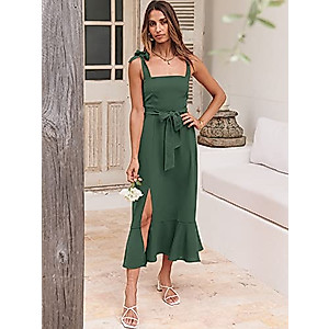 ANRABESS Women's Elegant Bridesmaid Dresses Square Neck Ruffle Split Midi Formal Dress for Wedding Guest Cocktail Party 2023 Gradution Prom Evening Night Dresses 893shenlv-L Green