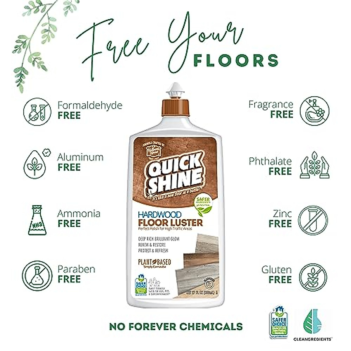Quick Shine Hardwood Floor Cleaner & Wood Floor Polish w/Plant-Derived Carnauba 2-27oz Bottles, Removes Scratches, Safer Choice, A Clean That Can Be Seen
