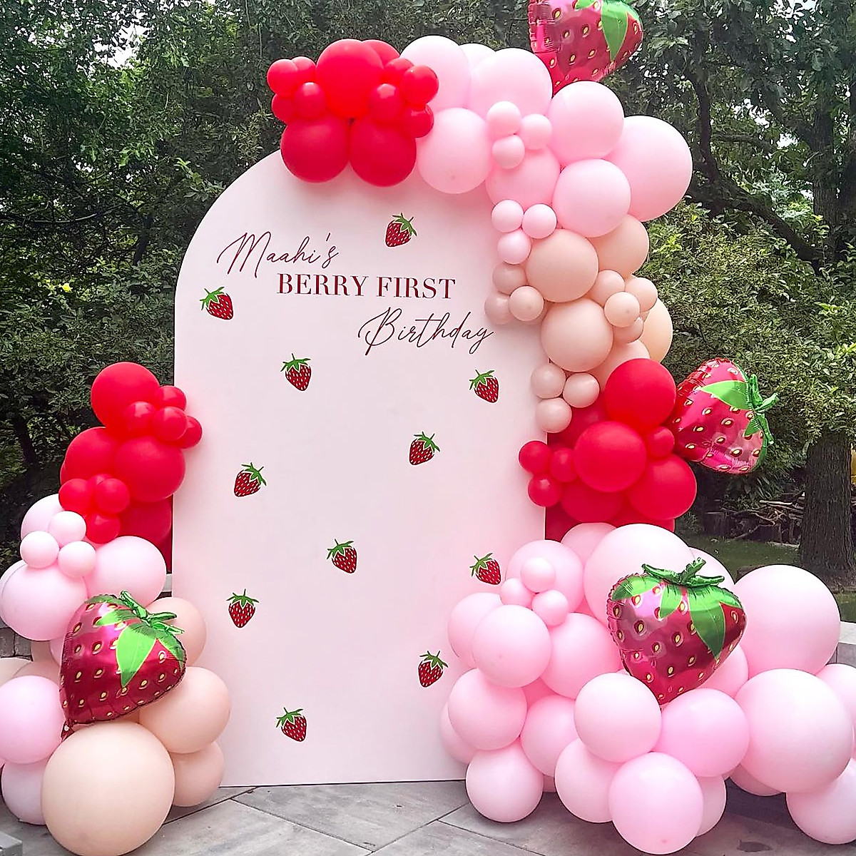 167Pcs Strawberry Balloon Garland Arch Kit with Red and Different Pink Balloons Strawberry Foil Balloons for Girl Baby Shower Sweet 1st Birthday Party Supplies