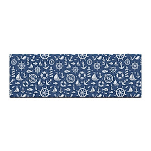 Ambesonne Sailboat Bench Pad, Diagonal Hatched Nautical Elements Ship's Wheel Anchor and Marine Animals, Standard Size HR Foam Cushion with Decorative Fabric Cover, 45" x 15" x 2", White Blue
