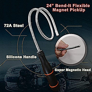 EASYTOO Magnetic Pickup Tool - 24” Bend-It Flexible Magnet Pick-Up Sweeper Bendable Retriever Stick for Hard-to-Reach Home Sink Drains, Car Keys, USB's, Bolts, Nuts, Screws