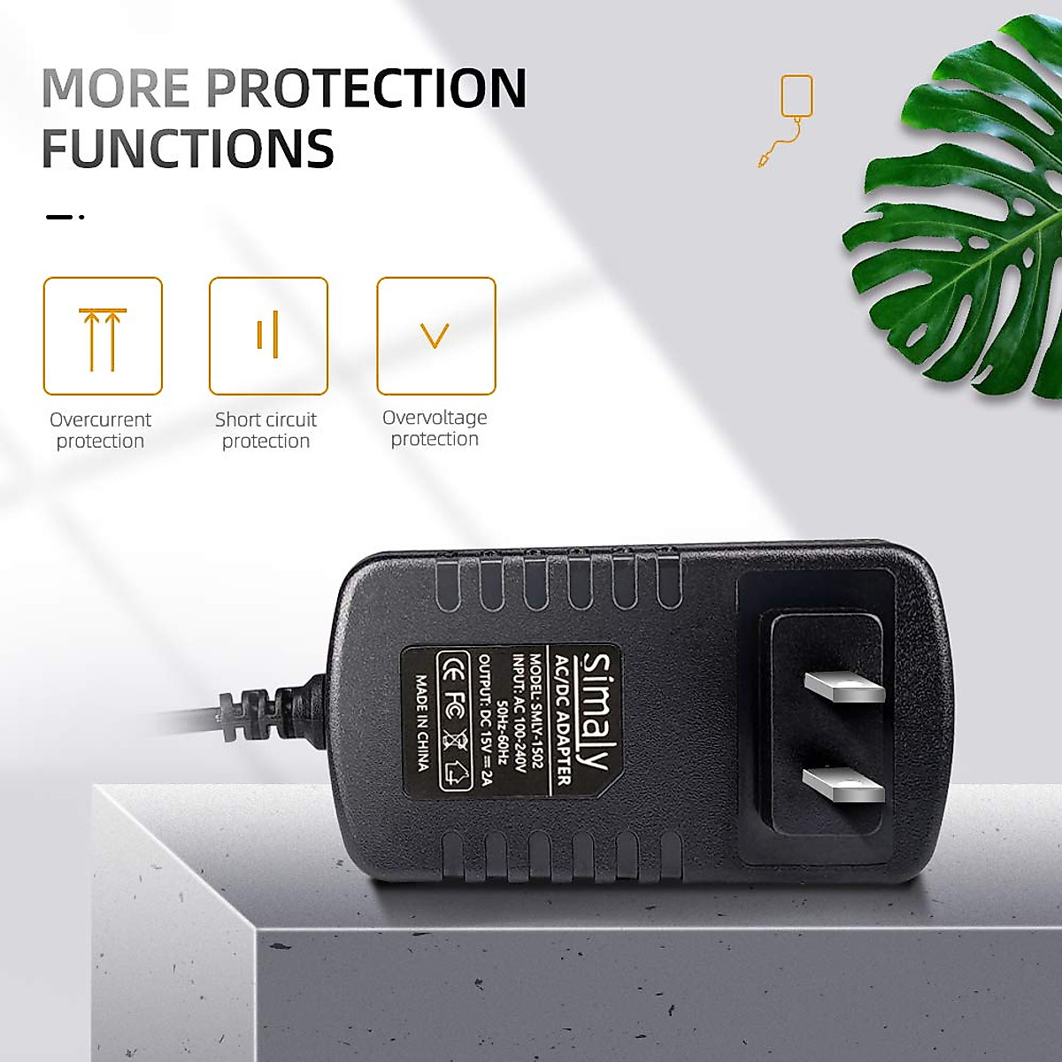 YLYLXIMA 15V 2A Power Supply 15V 2A Adapter, AC 100-240V to DC 15V 2A Wall Charger 5.5mm X 2.5mm US Wall Plug Switching Power for LED Strip, Audio and Video Equipment.