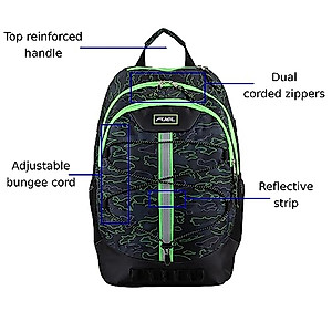 FUEL 18” Unisex Backpack Terra Sport Spacious Dual Compartment w/Laptop Sleeve and Bungee for Travel, College, Work - Neon Outline Camo