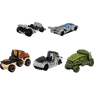 Hot Wheels Jurassic World Dominion Toy Character Cars 5-Pack in 1:64 Scale: Beta, Giganotosaurus, T-Rex, Triceratops & Velociraptor