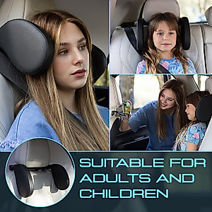 [2022] Car Seat Headrest Pillows for Sleeping and Resting Head Support & Neck Rest for Travel Kids & Adults Easy Installation 360° Adjustable Newest Combine Sturdy Version by Solveride