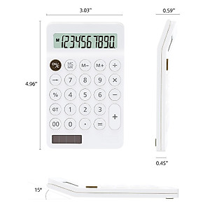 Calculator, Deli Standard Function Desk Calculators 10 Digit with Large LCD Display with 15° Elevation, Solar and Battery Dual Power, Standard Function for Office, Home, School, White