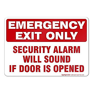Sigo Signs (2 Pack) Emergency Exit Only Sign, Self Adhesive 7 X 10inches 4 Mil Sleek Vinyl Decal Stickers Weather Resistant Long Lasting UV Protected and Waterproof Made in USA by Sigo Signs