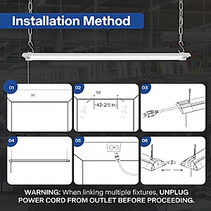 ENATECLITE Linkable 4Foot Hanging Mount Work Lights, LED Garage Lights, Plug-in High Visibility Workshop Led Lights, Hanging Garage Ceiling Lights 4000K Daylight, 4500LM, Pull Chain for Basement