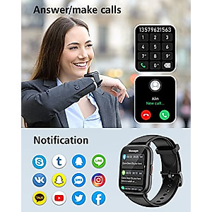 RUIMEN Smart Watch Answer/Make Calls Fitness Watch with Spare Strap Reloj Inteligente 1.7”Full Touch Smartwatchs for Women Men Heart Rate/Sleep Monitor Watch 100+ Sports IP68 Waterproof(Black)