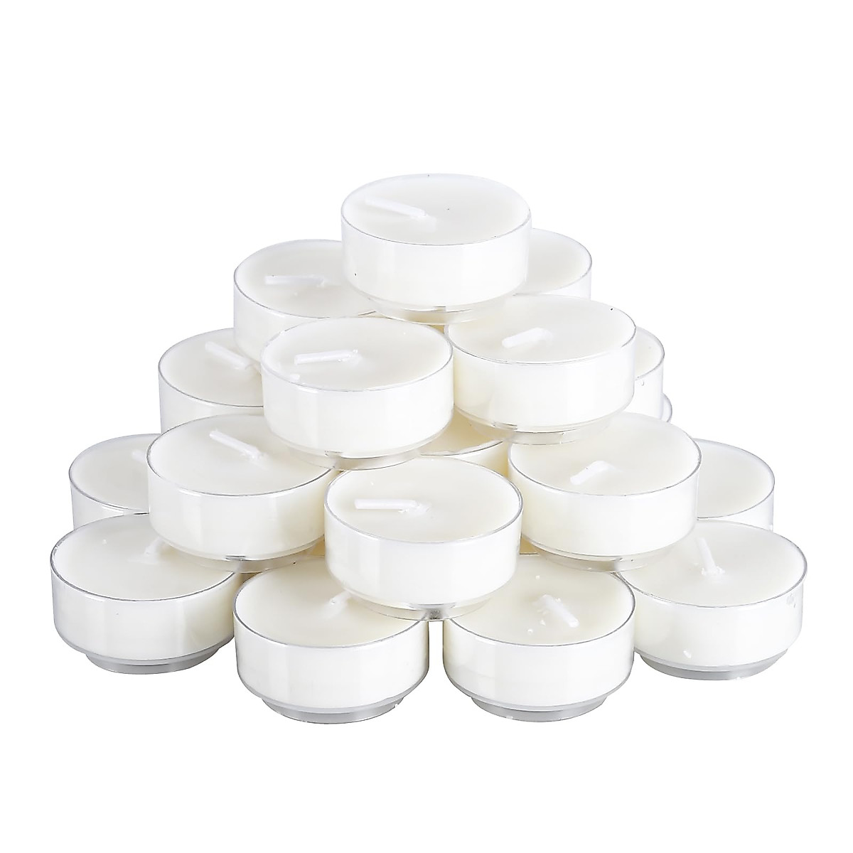 Linegohts 100 Clear Tealight Candles - 4+ Hour Burn Time - Unscented Smokeless Clean Burning White Palm Votive Tea Lights Candles for Home, Shabbat & Anniversaries (100 Pack)