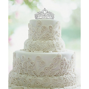 Wecoe Small Silver Crown Tiara Flower Bouquets Accessories Mini Crown Birthday Princess Crown Cake Decorations Wedding Hair Accessories Ornaments Gifts