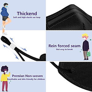 YUIKIO Kids KN95 Masks for Children 30 Packs, 5 Layers Breathable KN95 mask for kids Disposable Kids Face Masks With Adjustable Buckle for Boys Girls(Black)