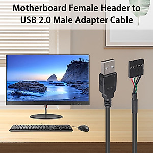 Duttek (2-Pack 50CM 5 Pin Motherboard Female Header to USB 2.0 Male Adapter Dupont Extender Cable (5Pin/USB M)