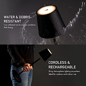 O’Bright Sandy- Cordless LED Floor Lamp for Outdoor/Indoor, Rechargeable, Water Resistant, Dimmable, Carry Light, Adjustable Height Stand Lamp for Patio, Living Room, Bedside, Table Night Lamp, Black