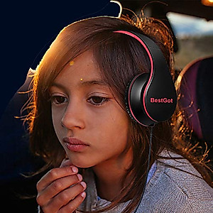 BESTGOT Kids Bluetooth Headphones BT6002 Wireless Headphones for Kids Children Adults for School Foldable Headset for 18 Hours for PC/Phone/Tablets/TV (Black/Red)