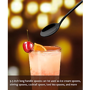 Lovingly Yours 9.5-Inch Long Handle Ice Tea Spoons, Ice Cream Spoons, Black Long Coffee Spoons, Stainless Steel Long Spoons for Stirring, Set of 4