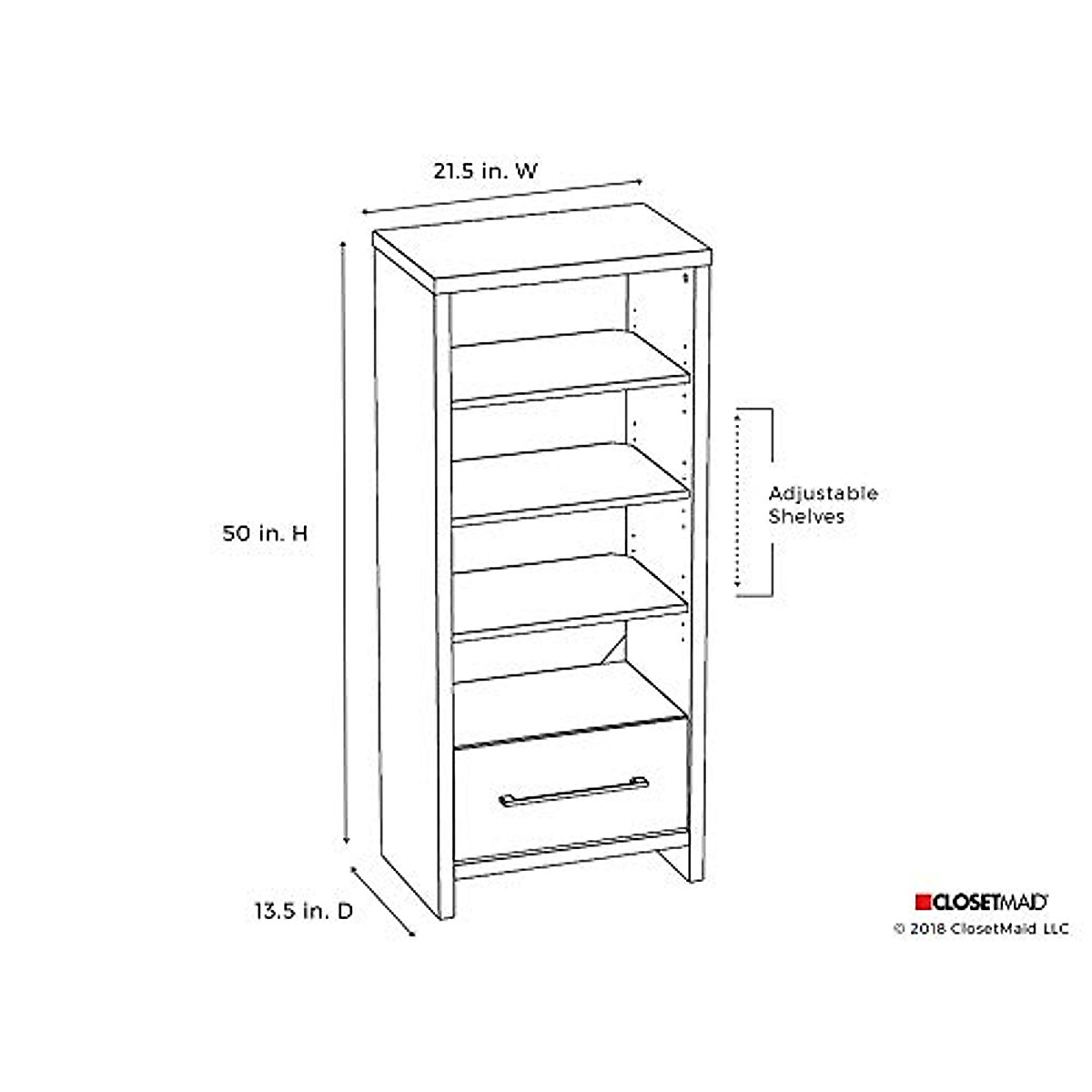 ClosetMaid 1651 Media Storage Tower Bookcase with Drawer, White