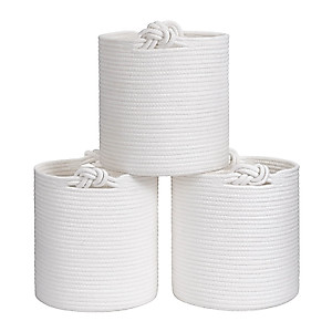 Goodpick 3 Pack Cube Storage Bins for Shelves, Cloests, White Woven Rope Storage Baskets for Organzing, Boho Decorative Round Baskets for Toys, Towels, Socks, Clothes,11 x 11 inches