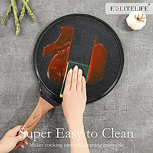ESLITE LIFE 8 Inch Crepe Pan with Spreader, Nonstick Granite Coating Mini Flat Skillet Dosa Tawa Comales Para Tortillas Pancake Pan, PTFE & PFOA Free, Black
