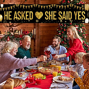 Engagement Party Decorations Black and Gold He Asked She Said Yes Decorations Sign Wedding Engagement Banner