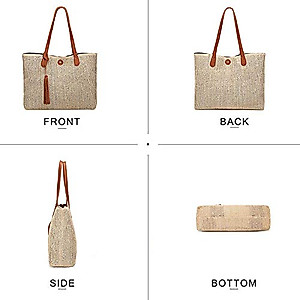 Goclothod Fashion Handbags Women Woven Straw Bag Summer Beach Tote Purse