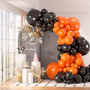 130pcs Black and Orange Balloons Garland Arch Kit, 18 12 10 5 Inch Different Sizes Pack Latex Balloon for Birthday Graduation Halloween Party Decoration