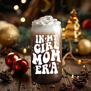 Fairy's Gift Girl Mom Gifts, Girl Mom Iced Coffee Cup, Cute 16 oz Coffee Glass Cups with Lids Straws - in My Girl Mom Era - Gifts for New Mom, Christmas, Birthday Gifts for Expecting Mom, Girl Mama