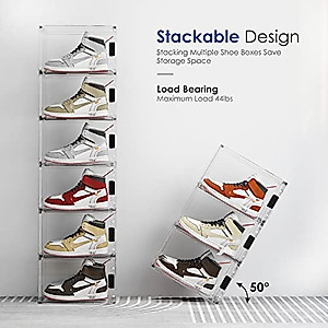 SEE SPRING Sneaker Cases for Sneakerheads Shoe Storage Boxes Clear Stackable Sneaker Display Boxes Shoe Organizers Fit up to Size 16 Containers Pack of 2