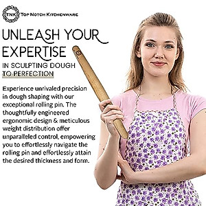 Sugar Maple French Style Rolling Pin: Tapered Solid Wood Design. Hand Crafted in the USA. By Top Notch Kitchenware!