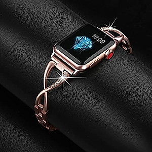 Secbolt Bands Compatible with Apple Watch Band 38mm 40mm 41mm Iwatch SE Series 8/7/6/5/4/3/2/1 Women Dressy Jewelry Stainless Steel Accessories Wristband Strap, Gold