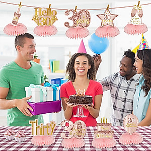 Turypaty Pink Rose Gold 30th Birthday Honeycomb Centerpieces Decorations for Women, 9Pcs Rose Gold Happy 30th Birthday Table Centerpieces Party Supplies, Thirty Year Old Birthday Table Toppers Decor