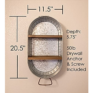 Galvanized Wash Tub with Shelves | Rustic Bathroom Décor | Farmhouse Rustic Bathroom Shelves | Bathroom Tub of Towels | Metal Wash Tub Cubby | Galvanized Shelf Wall