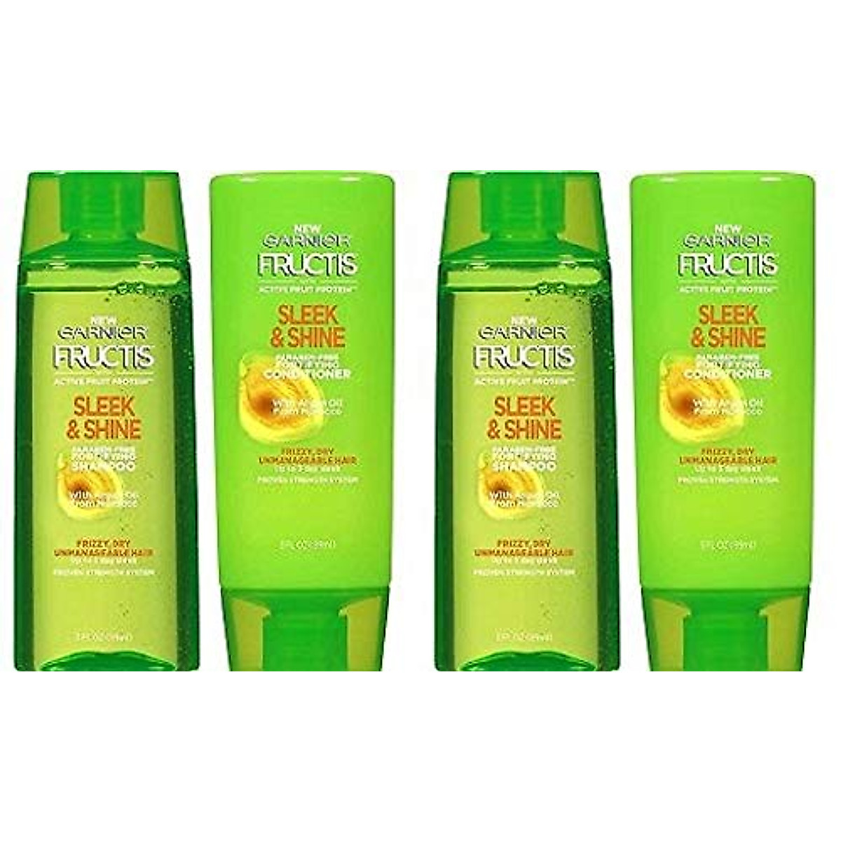 Garnier Fructis Sleek & Shine 2 Shampoo + 2 Conditioner 3 oz Travel Personal Size