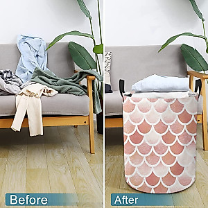 Mermaid Rose Gold Scales Laundry Hamper Laundry Basket Bedroom Room Decor for Women Girls Dirty Clothes Organizer Boys Room Accessories Toy Bin Storage Bag