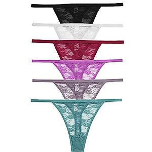 Knowyou 10/6 Pack G-String Thongs for Women Sexy Lace Low Rise Underwear for Ladies No Show T-back Tanga Panties