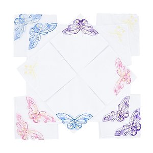 Selected Hanky Women's Cotton Handkerchiefs with Butterfly Lace at Corner, Ladies Hankies 12 Pcs