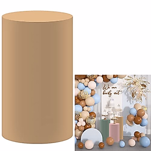 NIVIUS PHOTO Peachpuff Cylinder Cover for Baby Birthday Party Decoration Newborn Baby Shower Baptism Communion Christening Plinth Cover Pedestal Cover Solid Color Stretchy Cloth