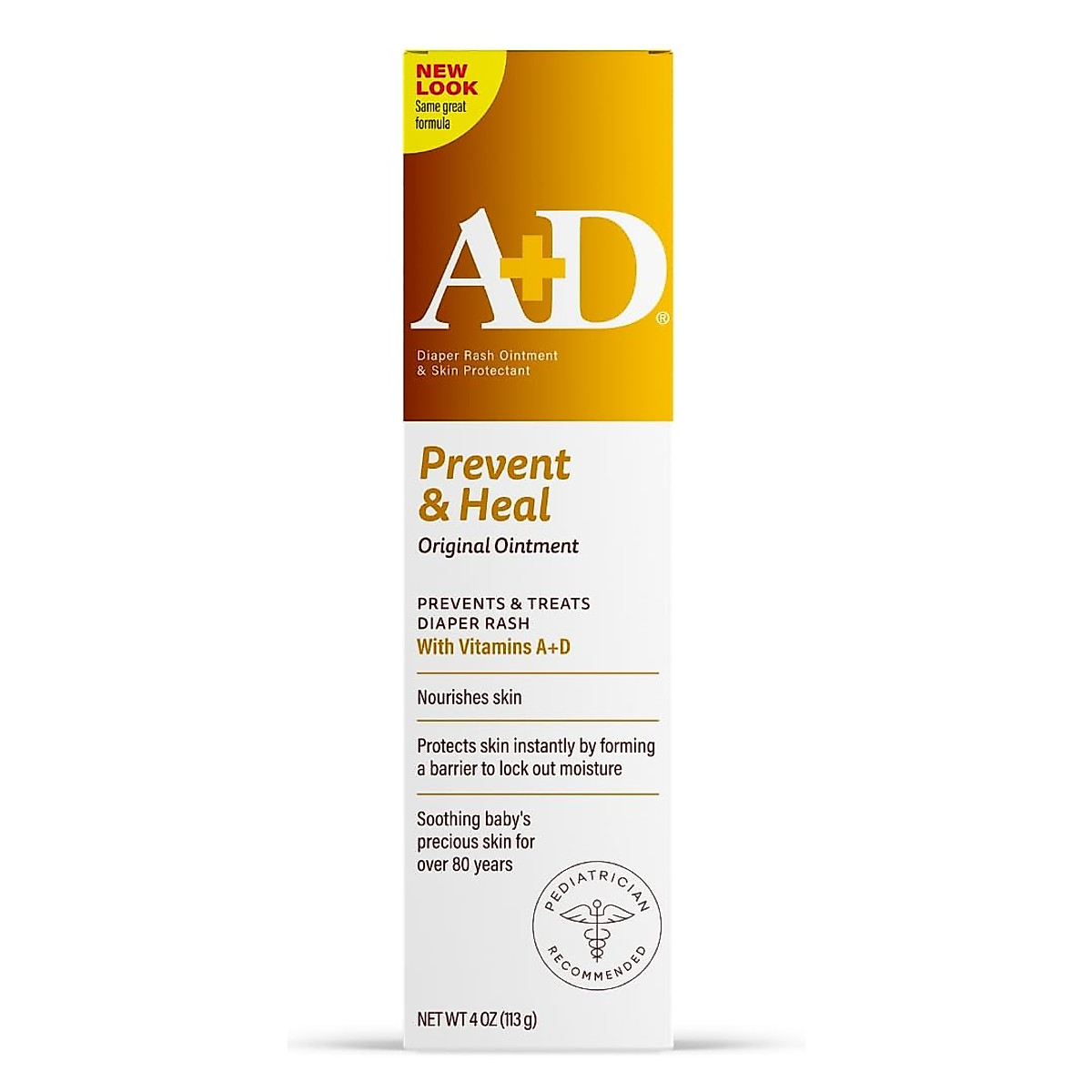 A+D Original Diaper Rash Ointment Prevents & Treats Diaper Rash, Moisturizing Skin Protectant with Vitamins A & D, Healing Skin Ointment for Dry and Cracked Skin 4oz