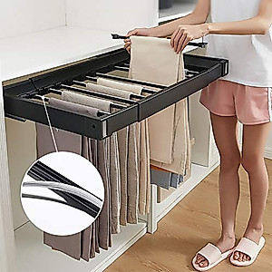 FKhanger Wardrobe Drawer Trouser Rack with Buffer System,Pull-Out Closet Scarf Jeans Storage Sliding Rail,(45-120cm) Adjustable Width (Size : (45-60) 46cm)