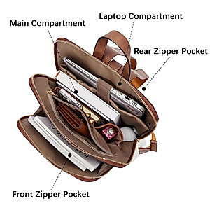 BOSTANTEN Leather Laptop Backpack Women 15.6 inch Computer Backpack Travel Business Shoulder Bags Vintage Casual Daypack Beige＆Brown