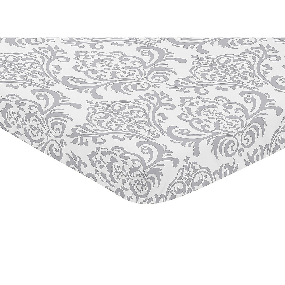 Sweet Jojo Designs Gray and White Damask Baby Girl Fitted Mini Portable Crib Sheet for Elizabeth Collection - for Mini Crib or Pack and Play ONLY
