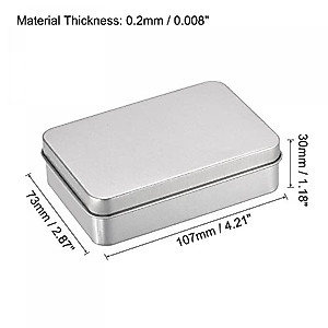 uxcell Metal Tin Box, 8pcs 4.21" x 2.87" x 1.18" Rectangular Empty Tinplate Storage Containers with Lids, Silver Tone