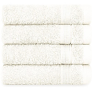 Adobella 4 Luxury Washcloths, 100% Cotton, Super Soft, Absorbent and Quick Drying, Baby and Body Wash Clothes, 13 x 13 inches, Small Fingertip Face Towel for Bathroom, Ivory Cream (Pack of 4)