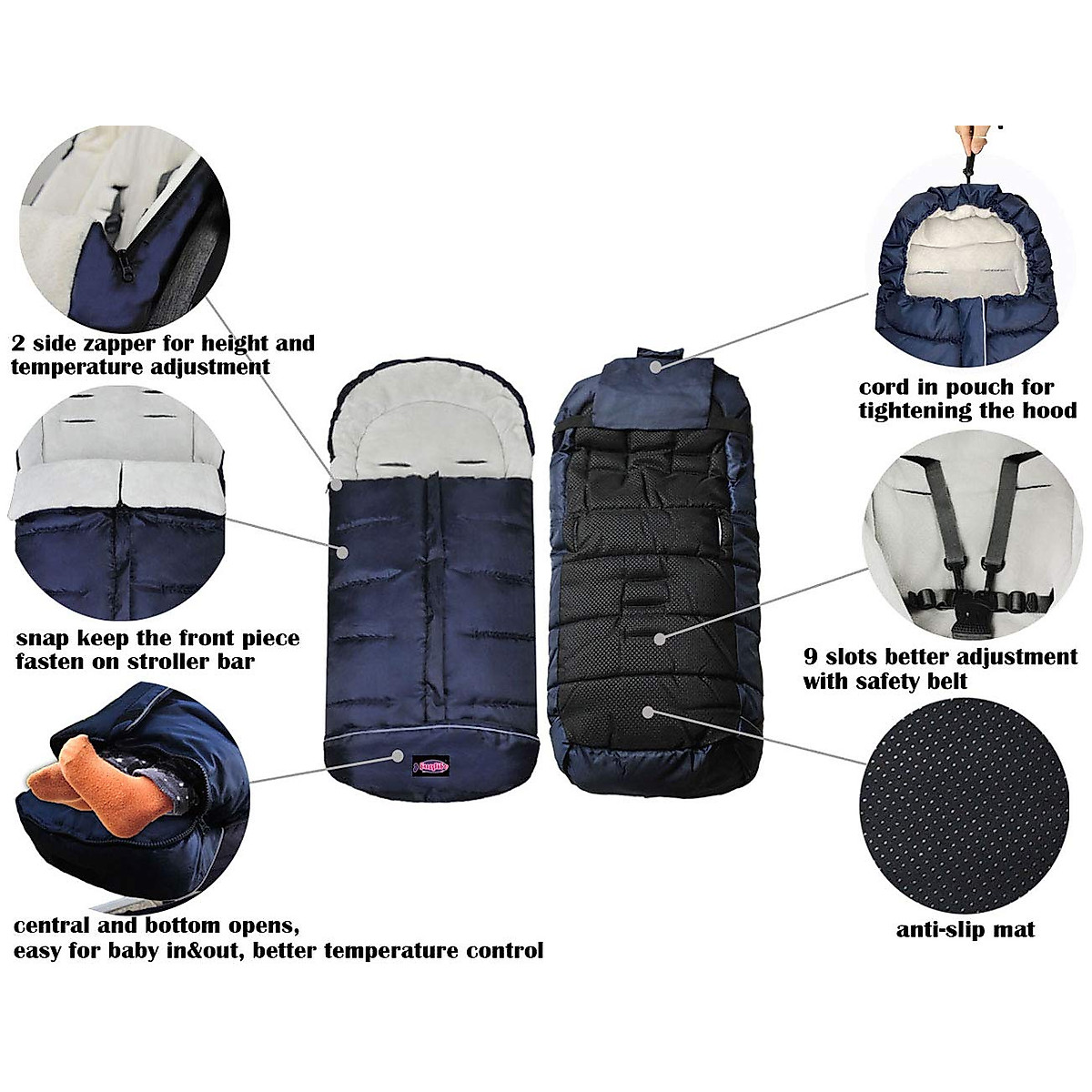 Go 3 Seasons Universal Stroller Footmuff, Warm Winter Stroller Bunting Bag for Toddler, Waterproof Stroller Sleeping Bag, Anti-Slip Height Adjustable,Toddler Stroller Winter Blanket