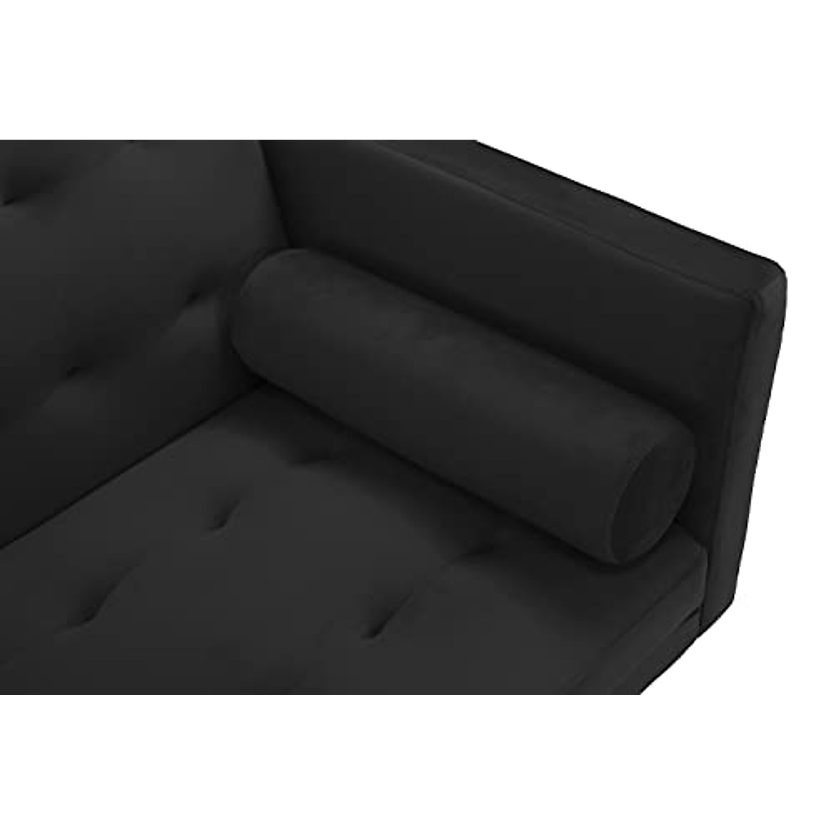 Velvet Futon Sofa Bed with 5 Golden Metal Legs, Sleeper Sofa Couch with Two Pillows, Convertible Loveseat for Living Room and Bedroom (Black)
