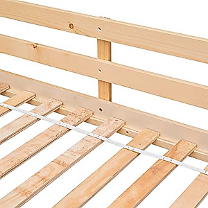 HomSof Twin Over Twin Floor Bunk Bed,Natural