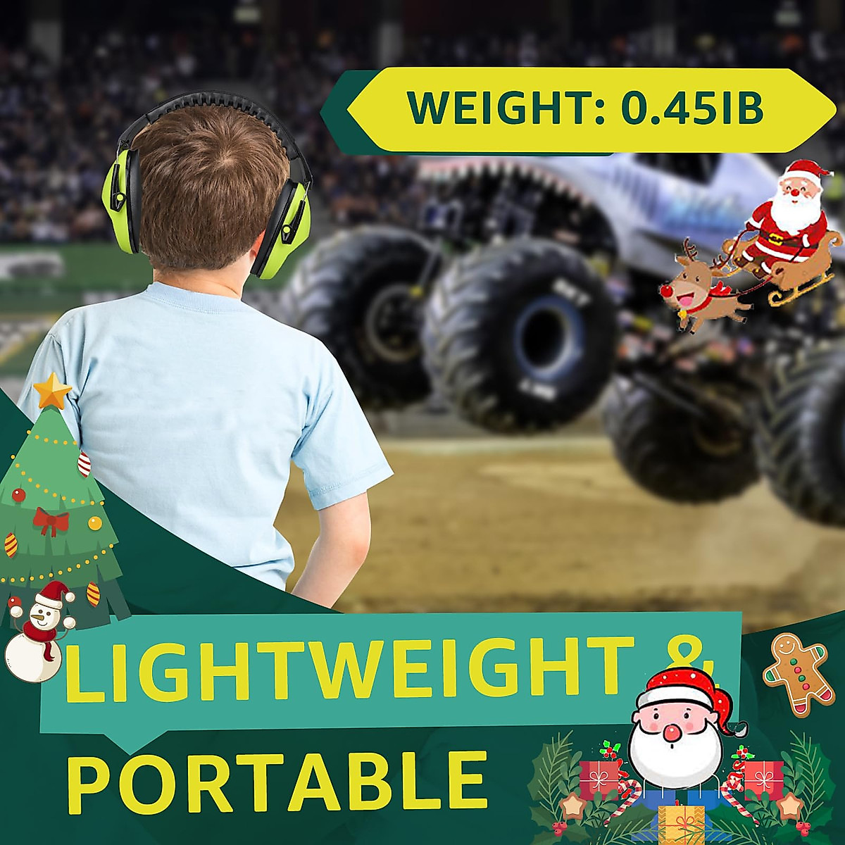 Retevis EHN009 Kids Ear Protection, Foldable Noise Reduction Earmuff with Adjustable Headband, Toddlers Children Autism Headphones,Ear muffs for Football Game, Concerts, Air Shows, Fireworks(Green)