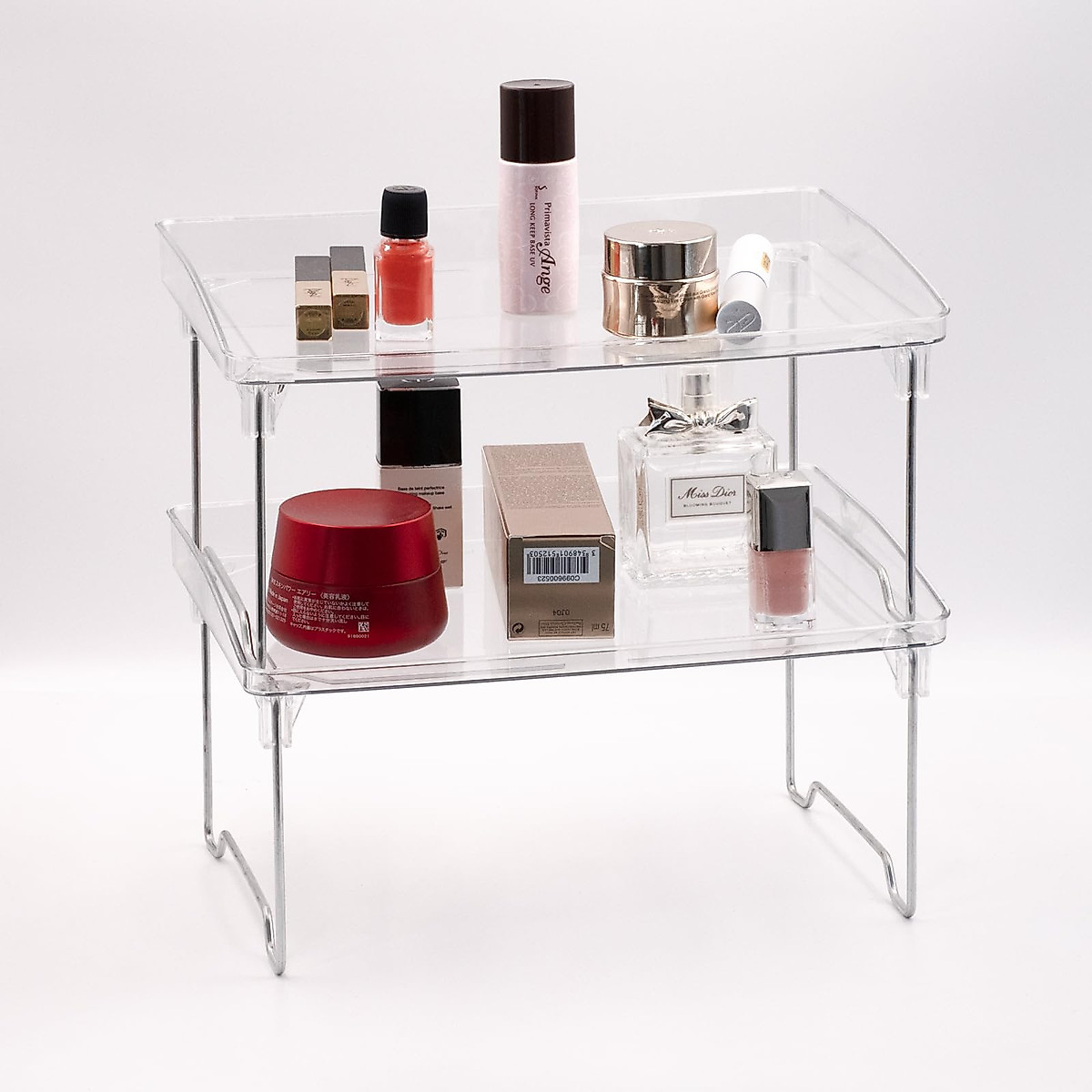 DEYIZY 2-Tier Foldable Bathroom Counter Organizer for Skincare, Vanity & Makeup - Space-Saving, Stackable, No Assembly - Bathroom Countertop Organizer, Bathroom Cabinet Organizer