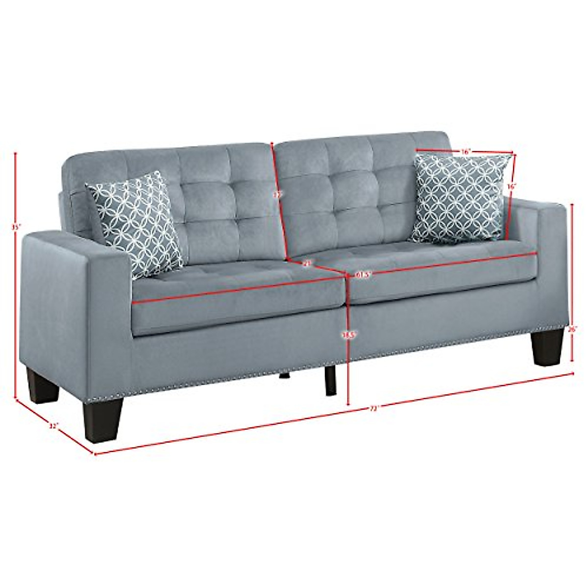 Homelegance Lantana 72" Fabric Sofa, Gray